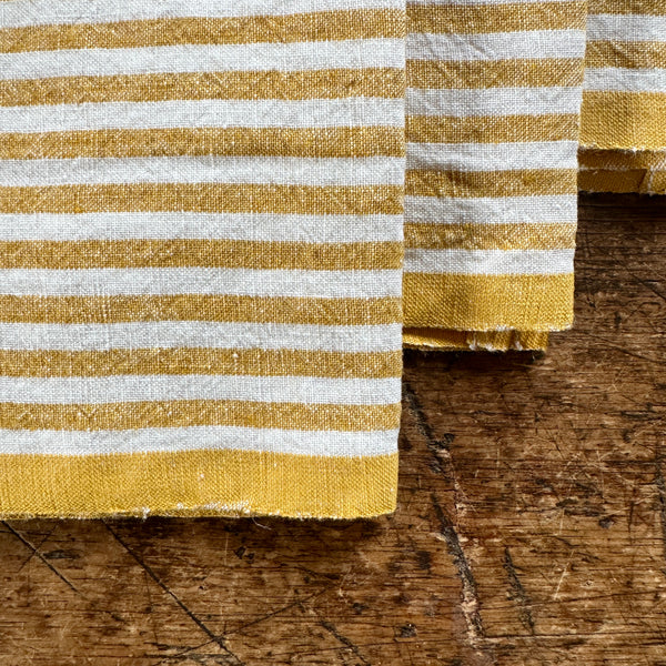 Yellow Ticking Stripe Napkins - Set of 4 - Larger Cross