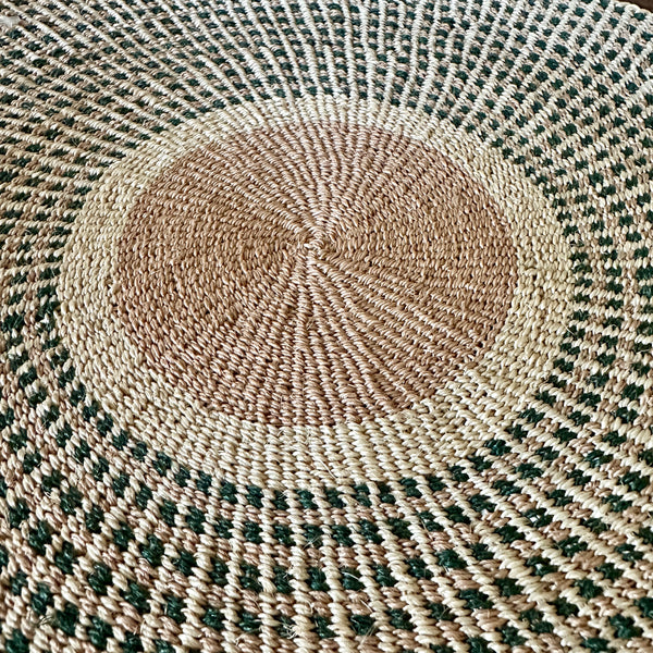Forest Green Round Sisal Placemat - Larger Cross