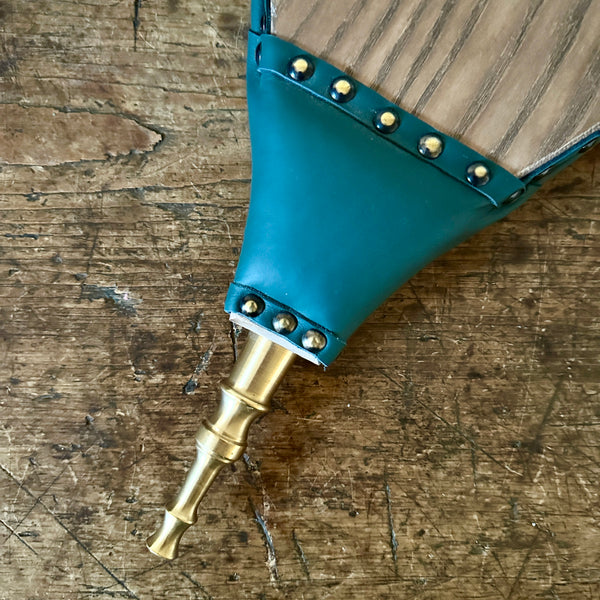 Traditional Green Leather Fire Bellows - Larger Cross